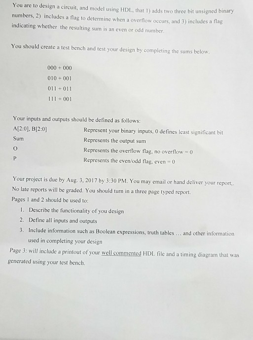 Solved You are to design a circuit, and model using HDL, | Chegg.com