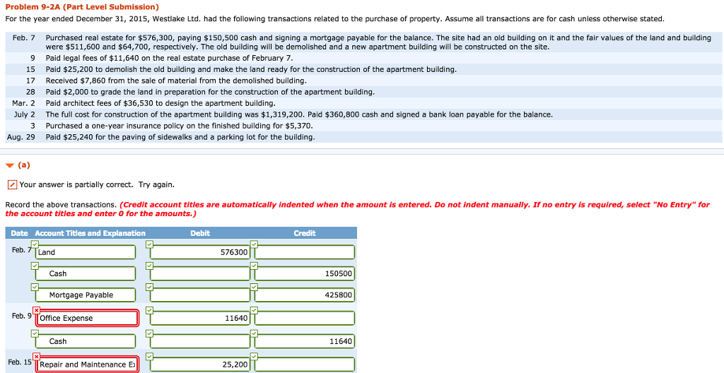 Solved Problem 9-2A (Part Level Submission) For the year | Chegg.com
