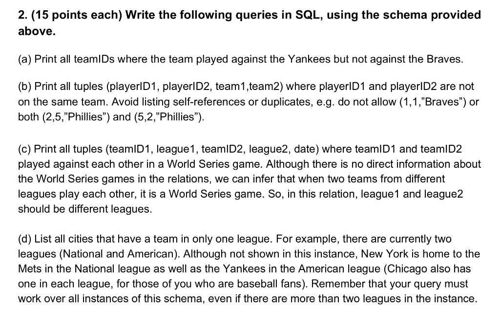 Solved Players(playerlD, playerName, team, position, | Chegg.com