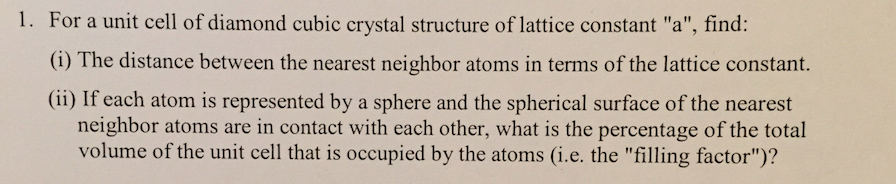 Solved For a unit cell of diamond cubic crystal structure of | Chegg.com