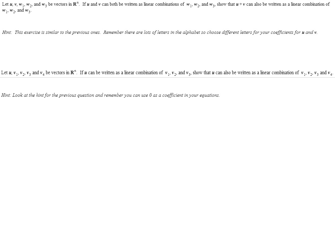 Solved Let u, v, w1, w2, and w3 be vectors in Rn. If u and v | Chegg.com