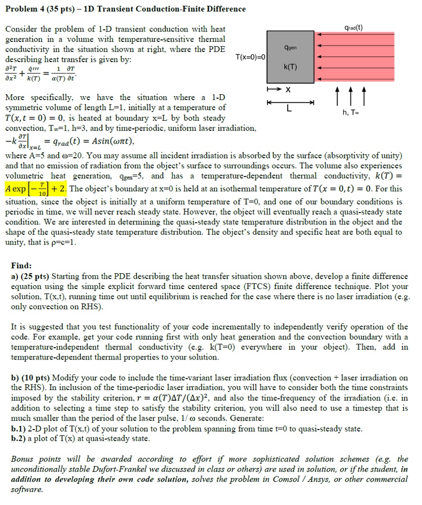 Solved Problem 4 (35 pts) -1D Transient Conduction-Finite | Chegg.com
