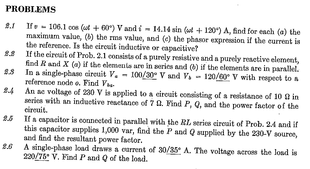 Solved If V 106 1 Cos omega F 60 Degree V And I Chegg