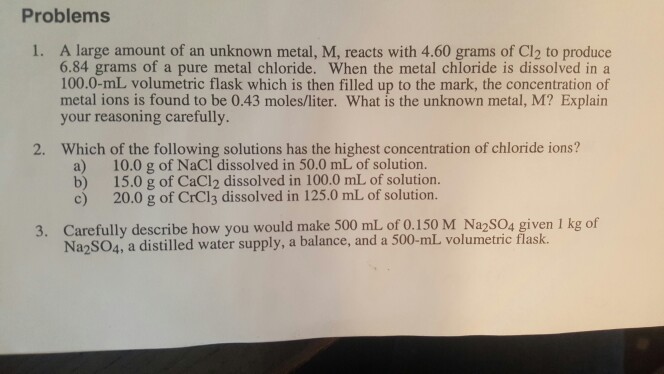 Solved Problems 1. A large amount of an unknown metal, M, | Chegg.com