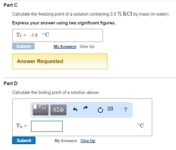 Solved Calculate the freezing point of a solution containing | Chegg.com