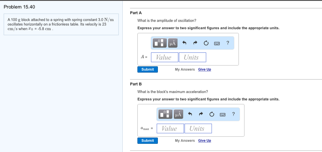 Solved Problem 15.40 A 100 g block attached to a spring with | Chegg.com