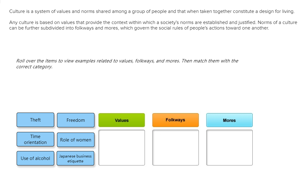 Solved Culture is a system of values and norms shared among | Chegg.com