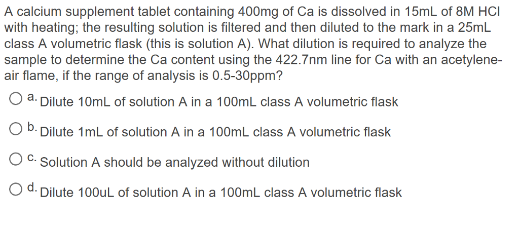Solved A calcium supplement tablet containing 400mg of Ca is | Chegg.com