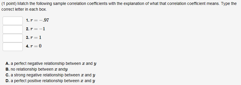 Solved Match the following sample correlation coefficients | Chegg.com Solved Match the following sample correlation coefficients | Chegg.com