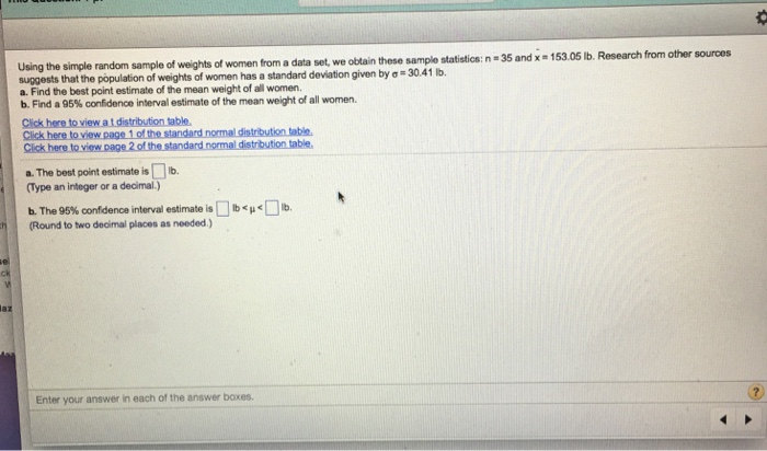 Solved Using The Simple Random Sample Of Weights Of Women 4928