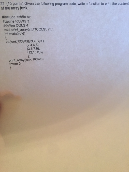 Solved 22. (10 points) Given the following program code, | Chegg.com