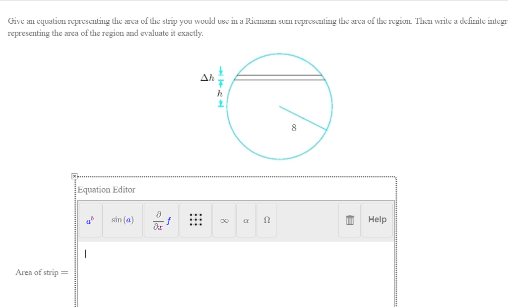Solved Give an equation representing the area of the strip | Chegg.com