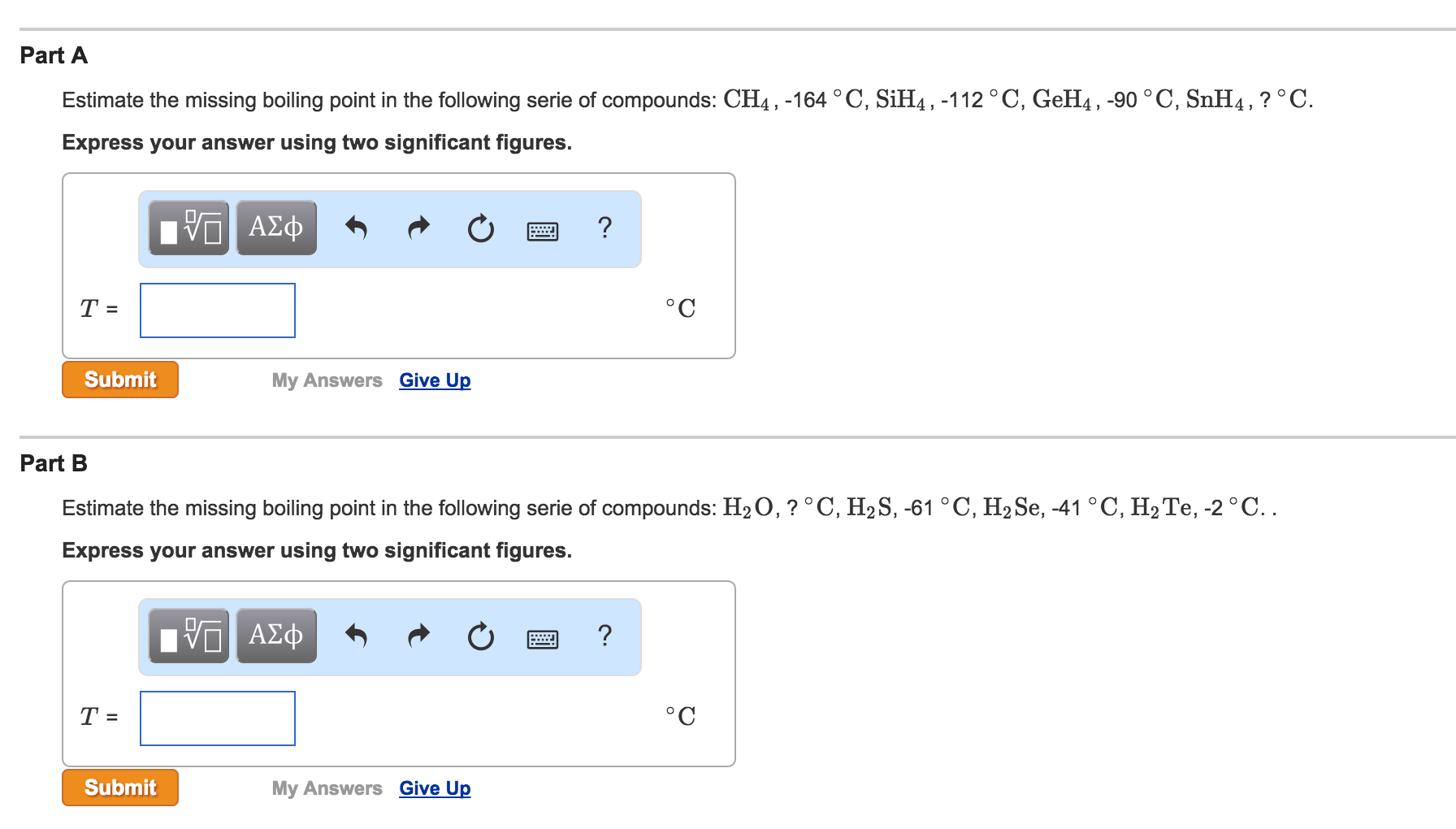 Solved Part A Estimate the missing boiling point in the | Chegg.com