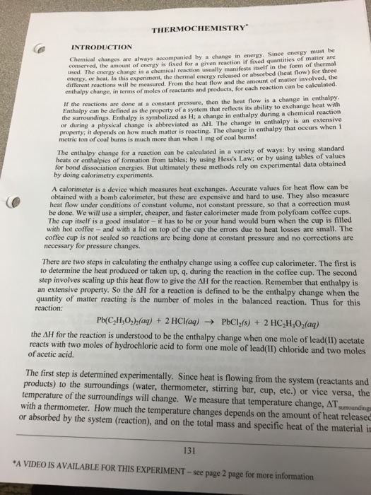 Thermochemistry lab | Chegg.com