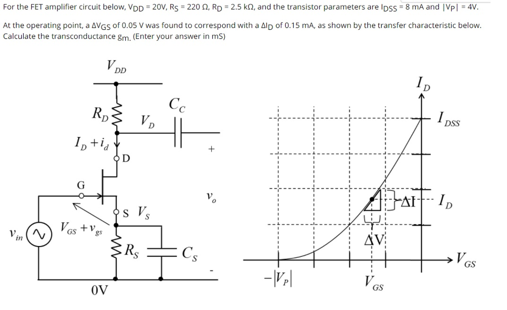 Solved Find the transconducance gm for the FET amplifier. | Chegg.com