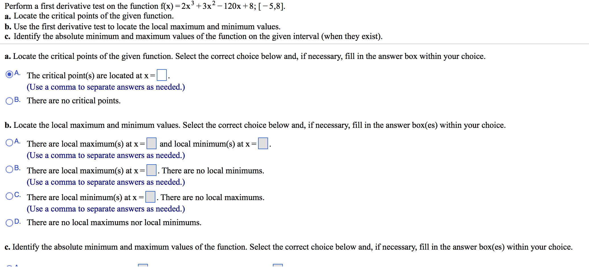 Solved Perform a first derivative test on the function fx) | Chegg.com