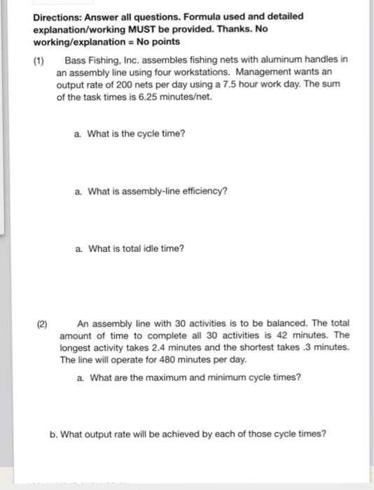 Solved Directions: Answer all questions. Formula used and | Chegg.com