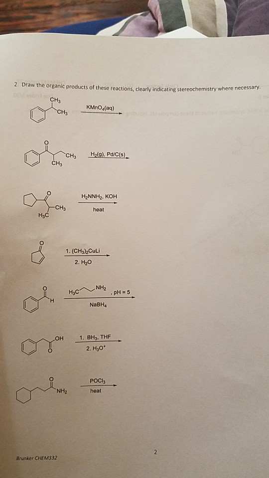 Solved 2. Draw the organic products of these reactions, | Chegg.com