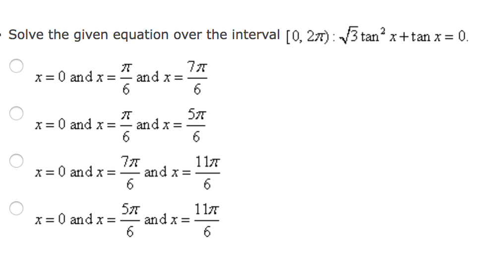 Solved Solve the given equation over the interval [0, 2pi]: | Chegg.com