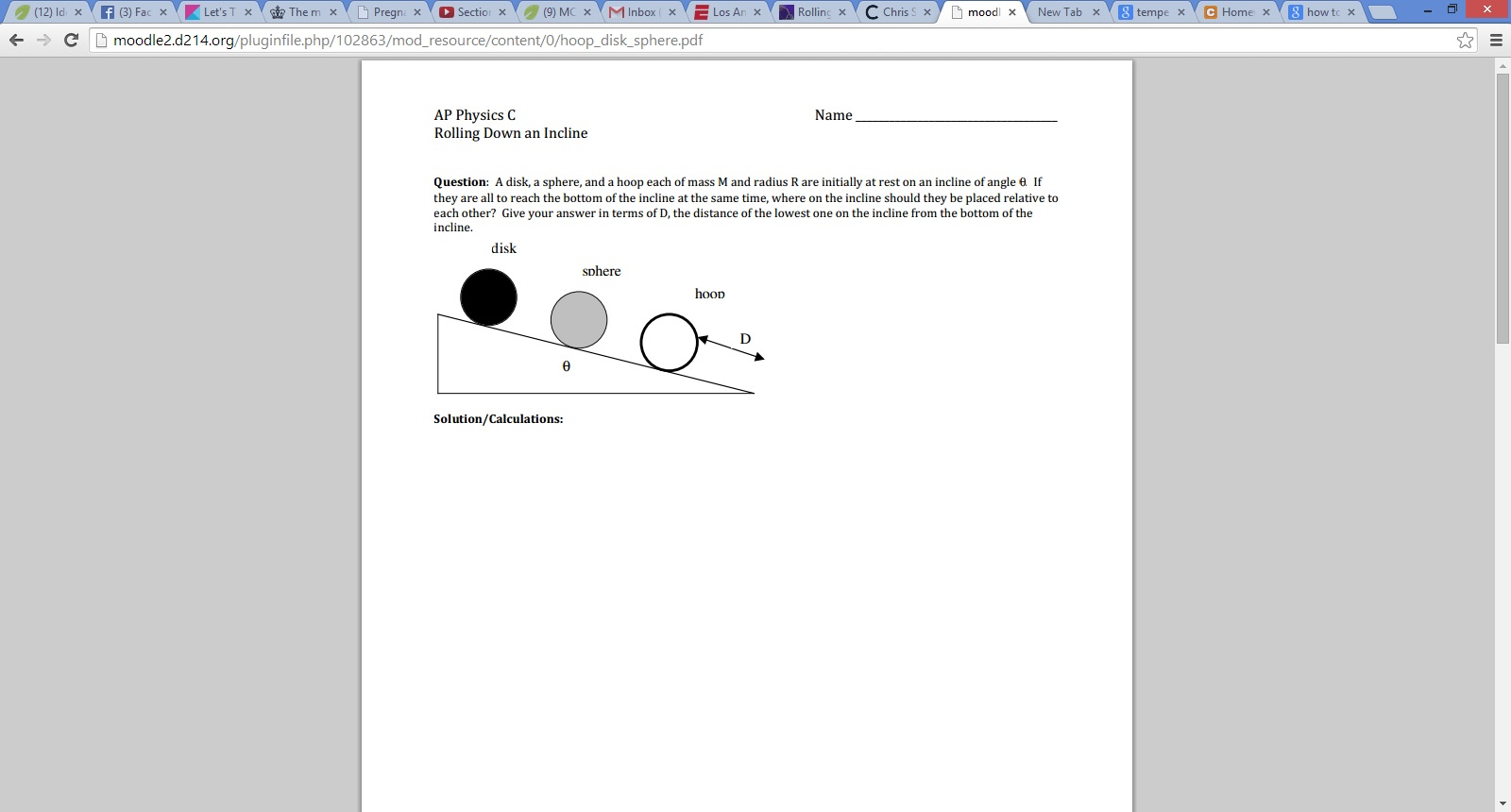 Solved A disk, a sphere, and a hoop each of mass M and | Chegg.com
