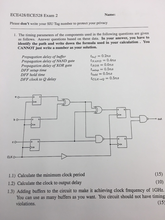 Solved The timing parameters of the components used in the | Chegg.com