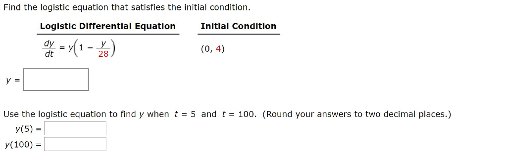 Solved Find the logistic equation that satisfies the initial | Chegg.com