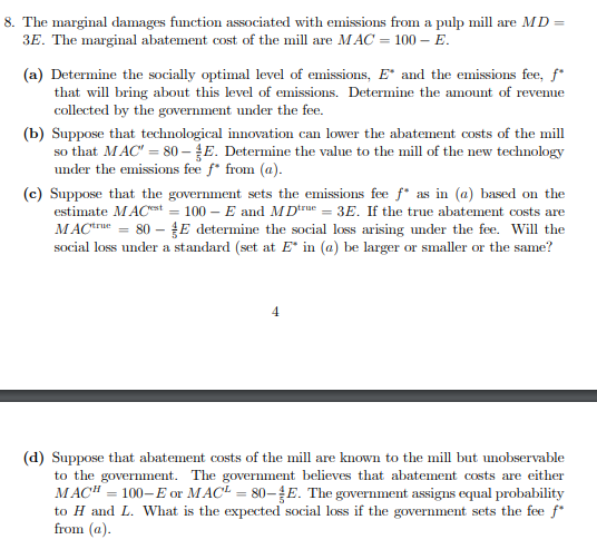 Solved 8. The marginal damages function associated with | Chegg.com