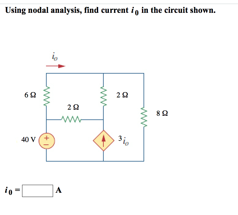 Solved Using nodial analysis, find the current i0 in the | Chegg.com