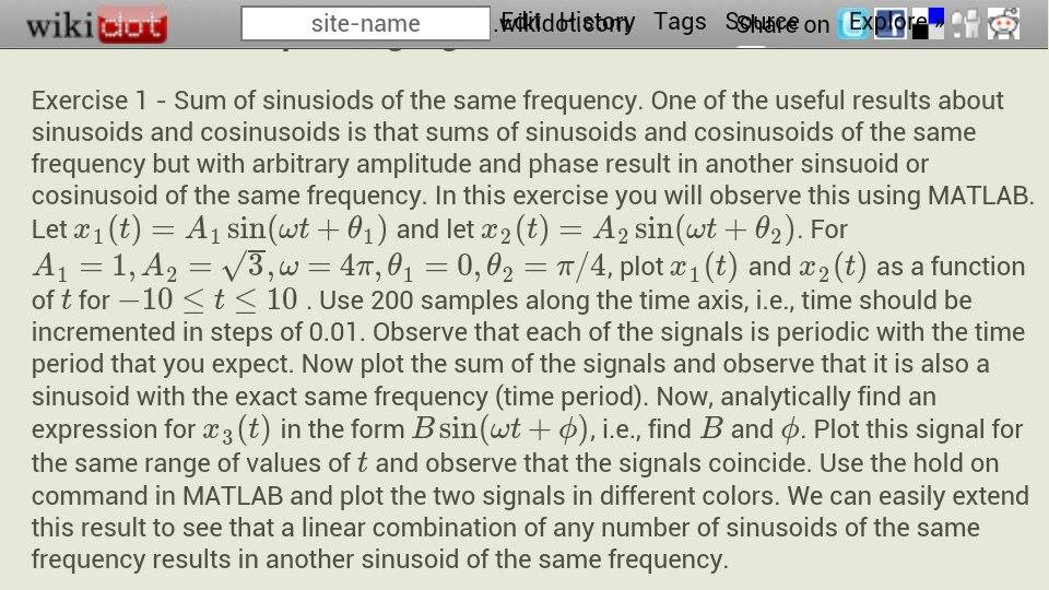 Exercise 1 - Sum of sinusiods of the same frequency. | Chegg.com