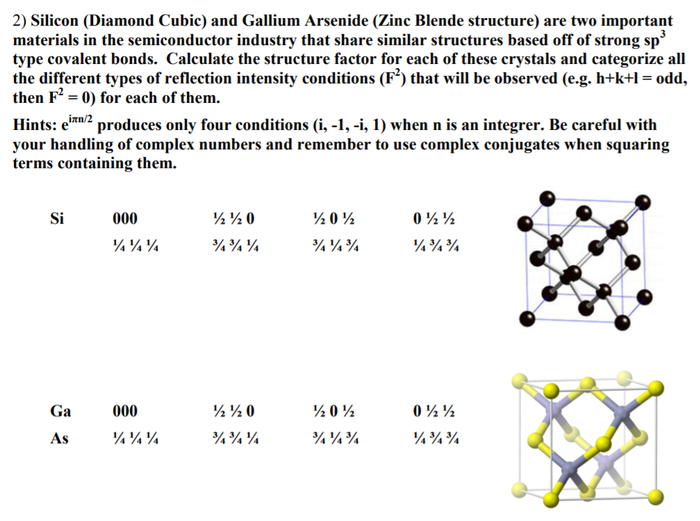 Solved 2) Silicon (Diamond Cubic) and Gallium Arsenide (Zinc | Chegg.com