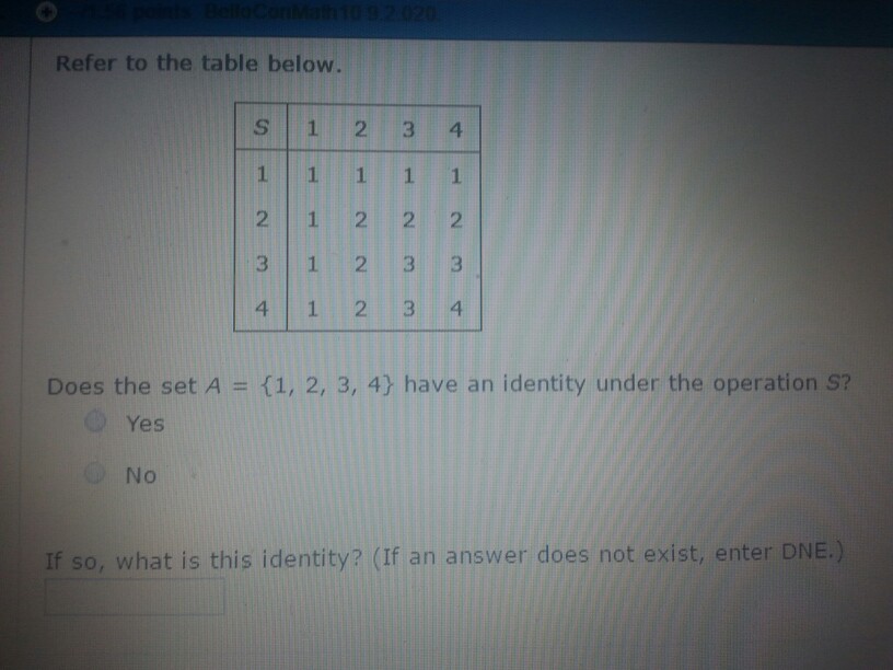 Solved Refer to the table below. Does the set A = {1, 2, 3, | Chegg.com