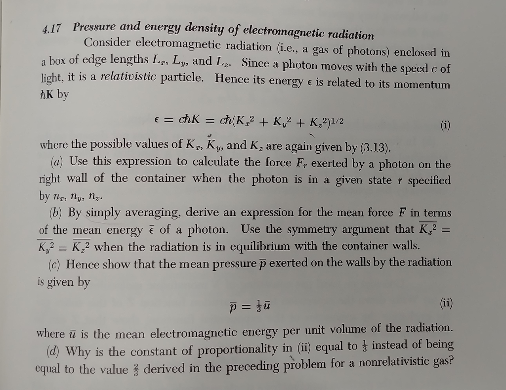 Solved (i) 417 Pressure and energy density of | Chegg.com
