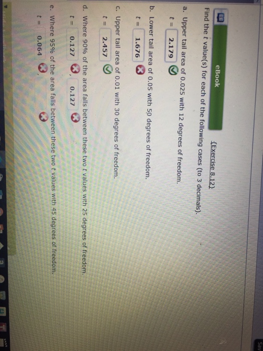 Solved Find the t value(s) for each of the following cases | Chegg.com