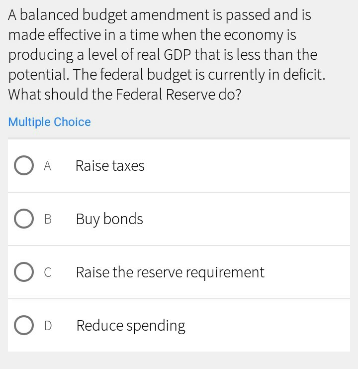 Solved A balanced budget amendment is passed and is made | Chegg.com