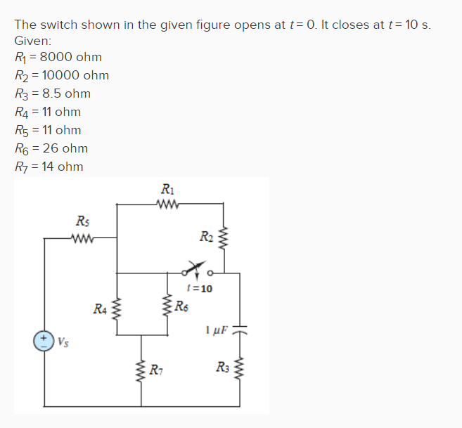 Solved The switch shown in the given figure opens at t = O. | Chegg.com