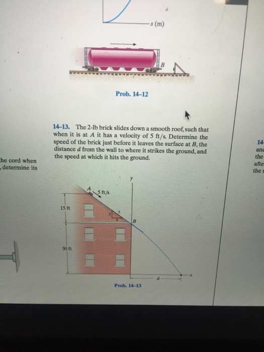 Solved The 2-lb brick slides down a smooth roof, such that | Chegg.com