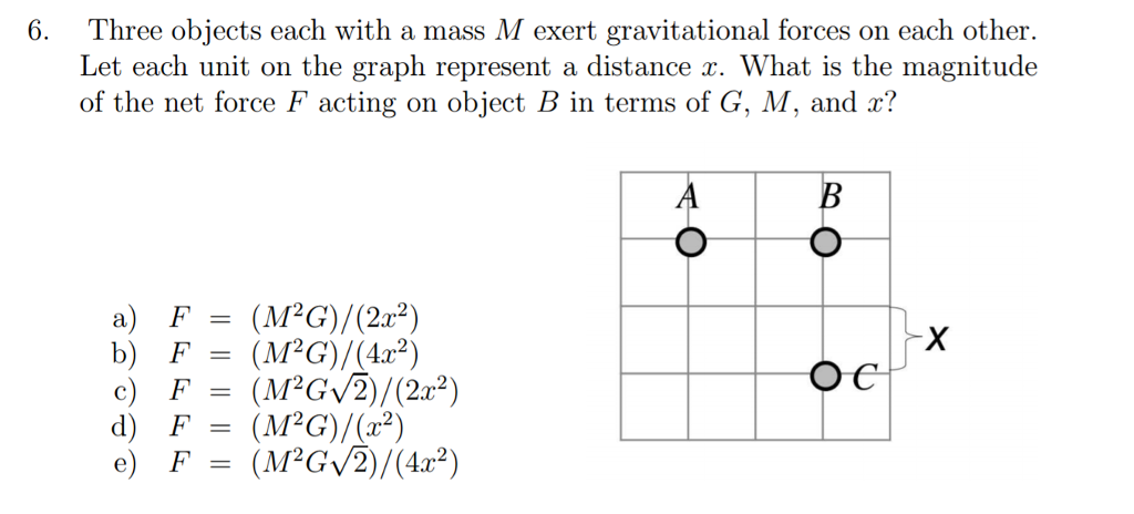 Solved Three objects each with a mass M exert gravitational | Chegg.com