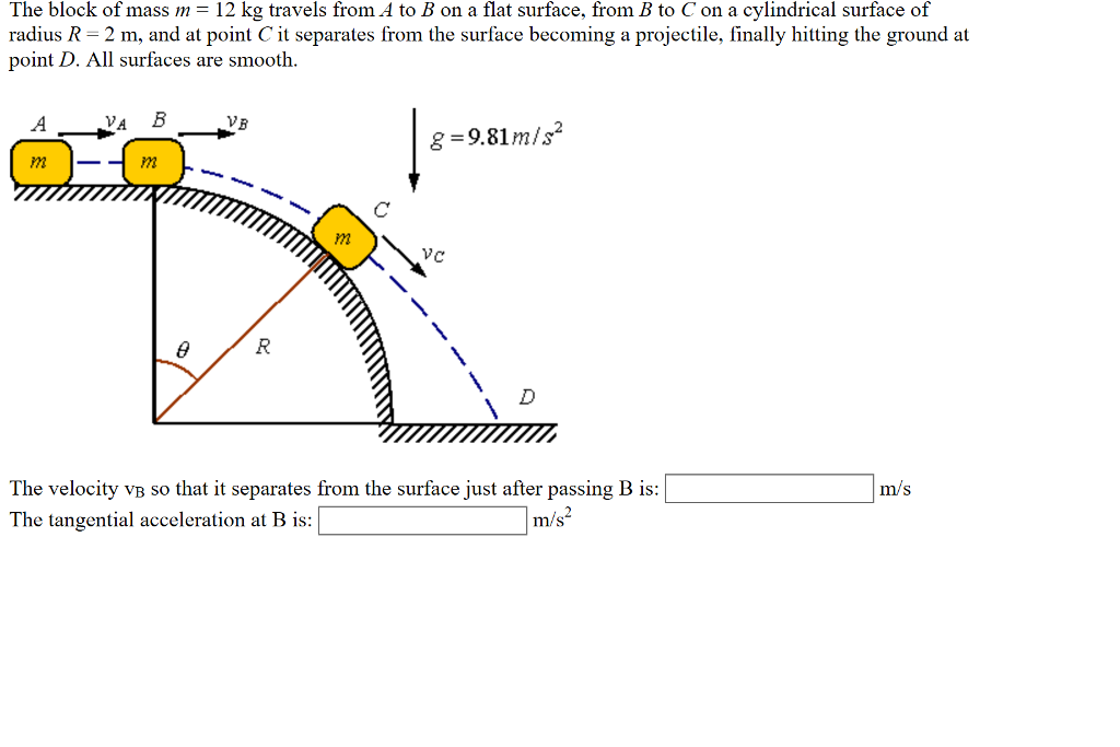Solved The block of mass m 12 kg travels from A to B on a | Chegg.com