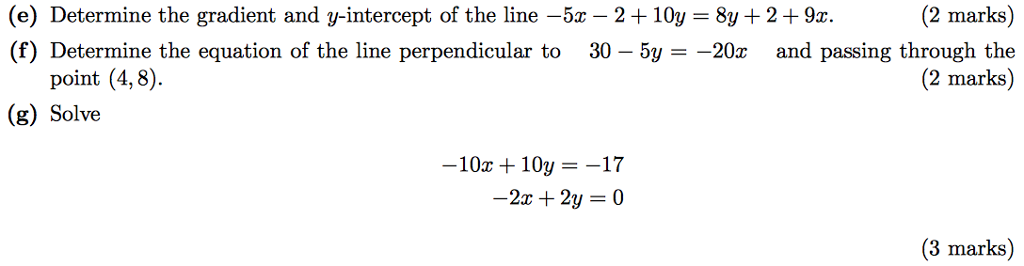 Solved (e) Determine the gradient and y-intercept of the | Chegg.com
