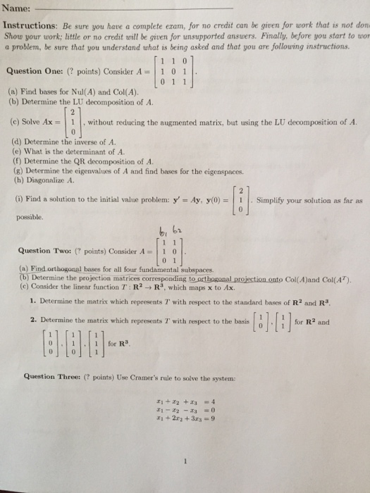Solved Instructions: Be sure you have a complete exam, for | Chegg.com