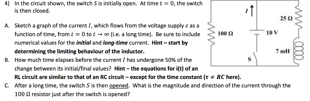 Solved In the circuit shown, the switch S is initially open. | Chegg.com