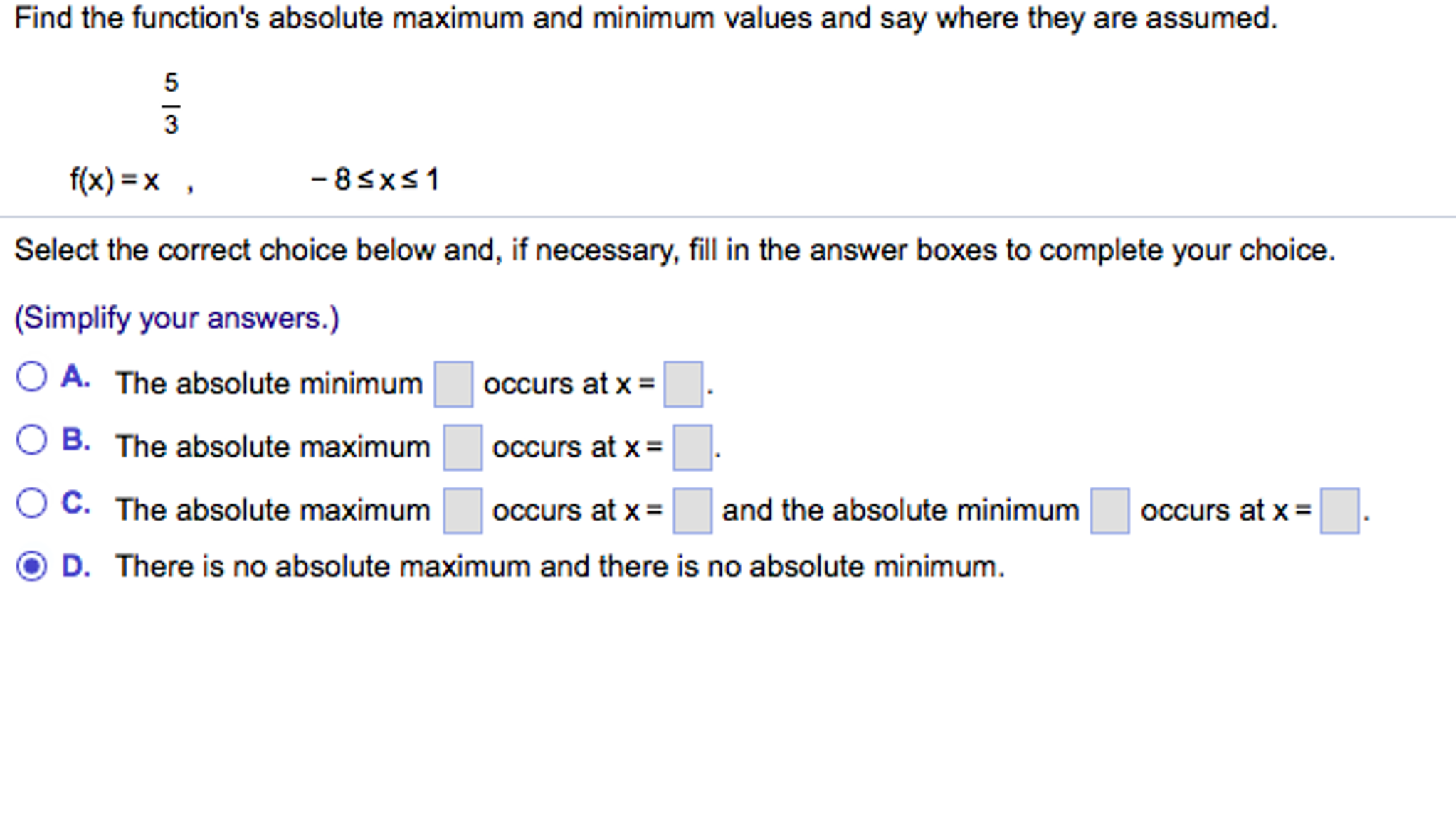 Solved Find the function's absolute maximum and minimum | Chegg.com