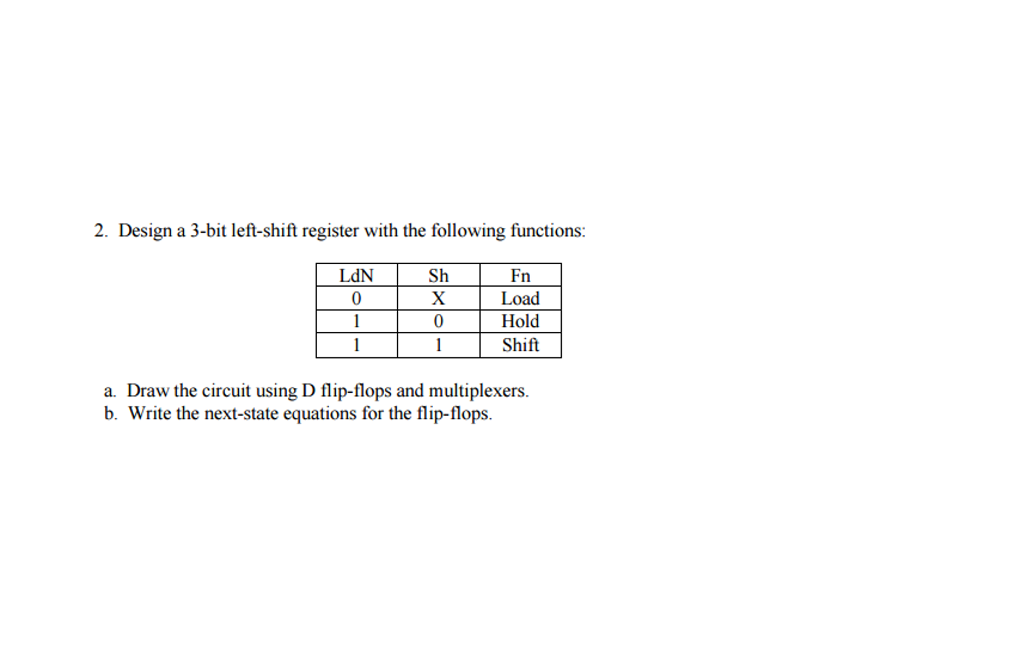 Design a 3-bit left-shift register with the following | Chegg.com