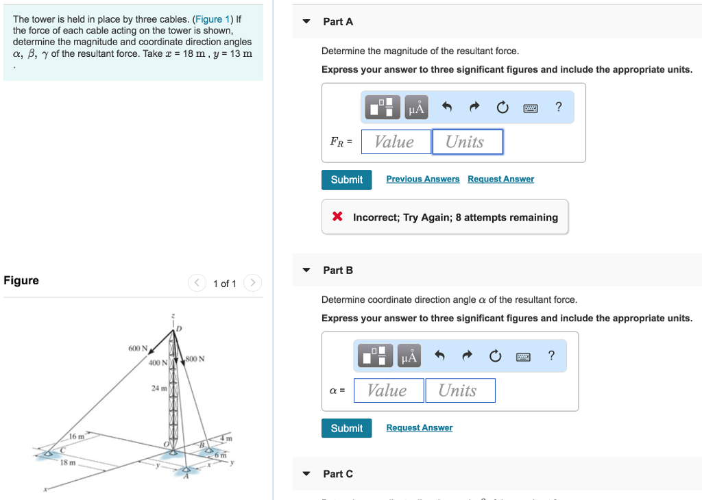 Solved The tower is held in place by three cables. (Figure | Chegg.com