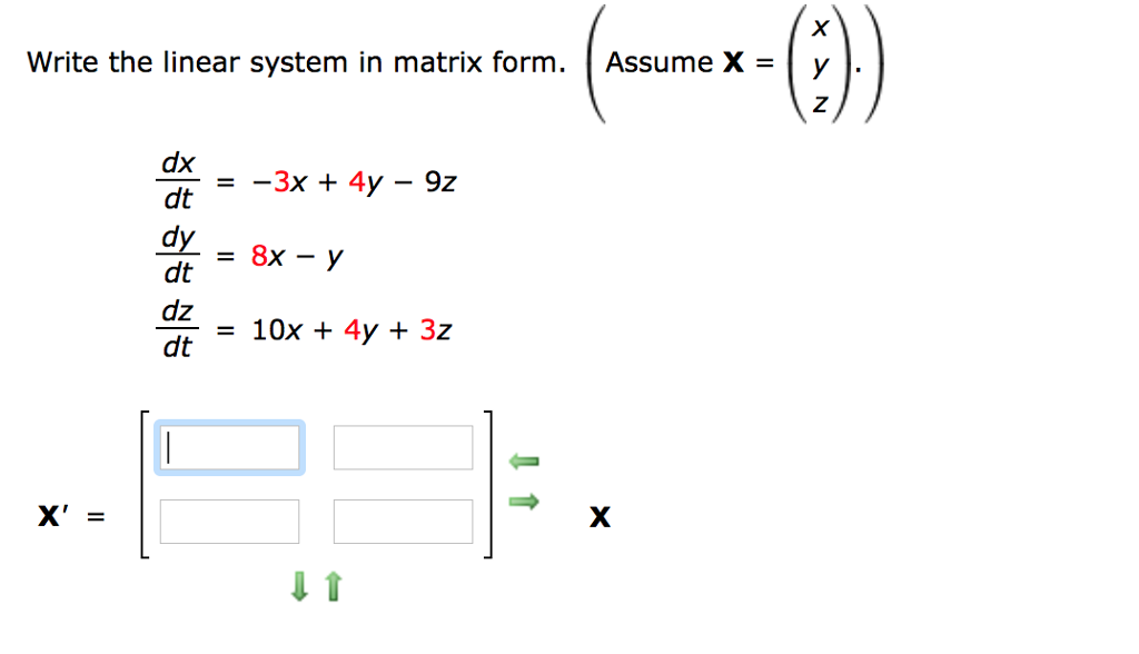 Solved Write the linear system in matrix form. (Assume x = | Chegg.com