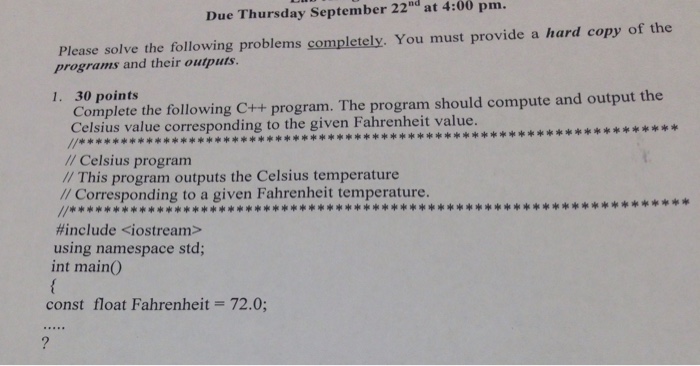 Solved Complete the following C++ program. The program | Chegg.com