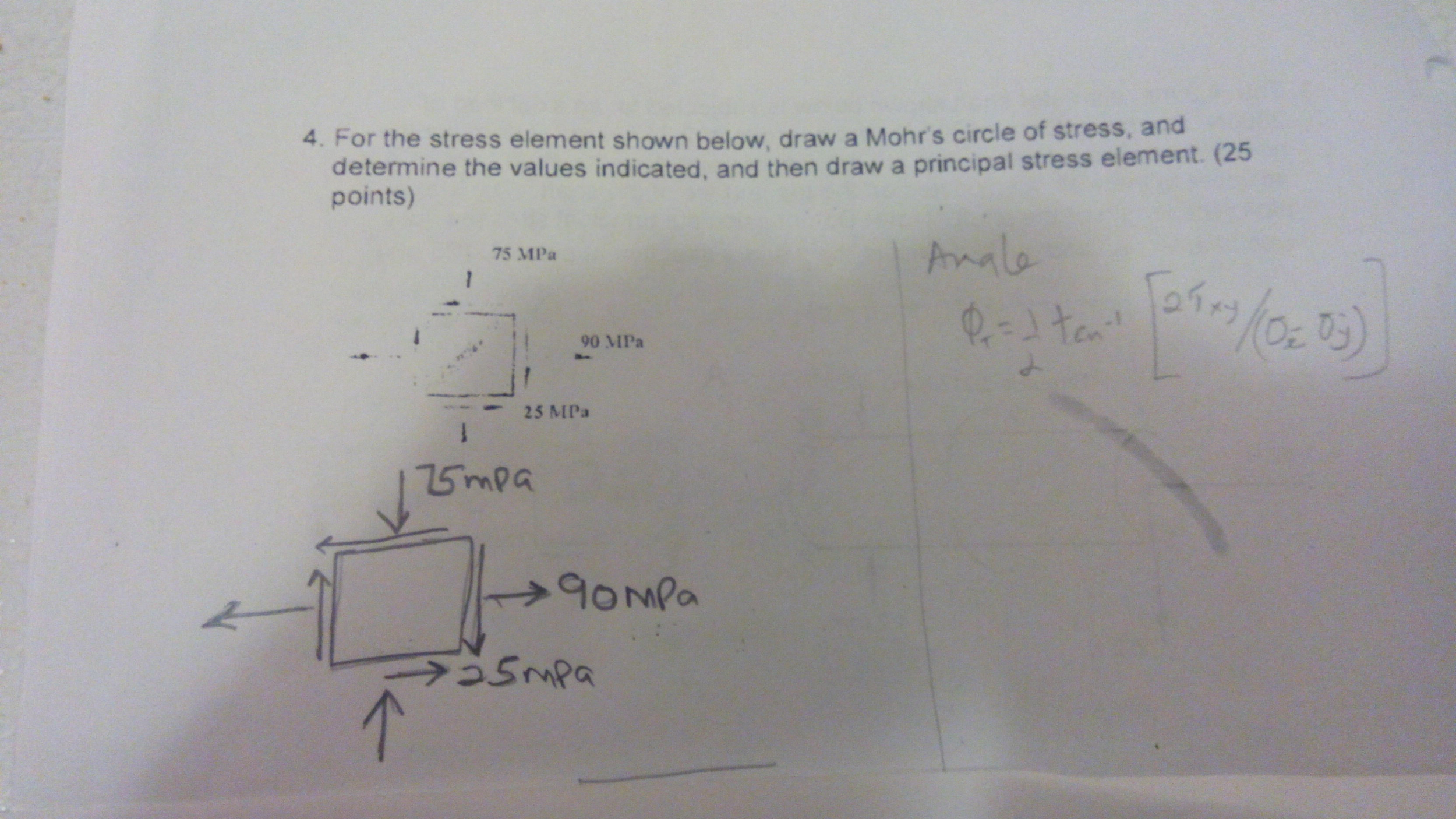 Solved 4. For the stress element shown below, draw a Mohr's | Chegg.com