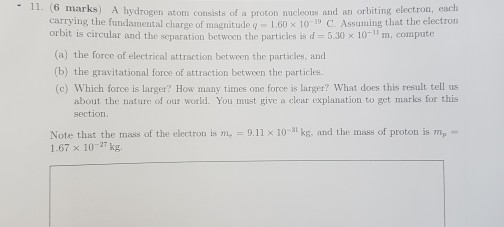 Solved A Hydrogen Atom Consists Of A Proton Nucleons And An