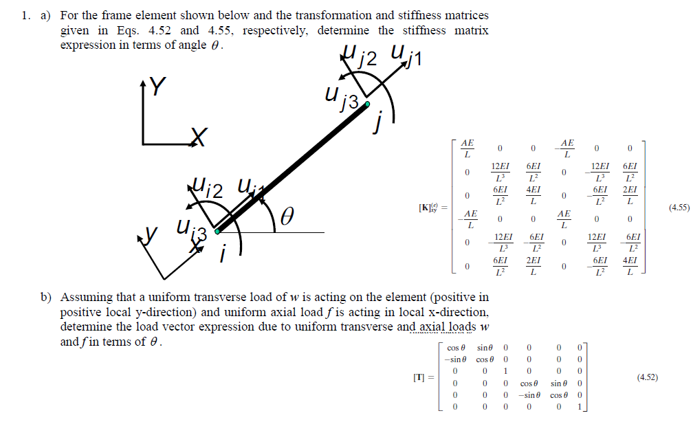 Solved a) For the frame element shown below and the | Chegg.com