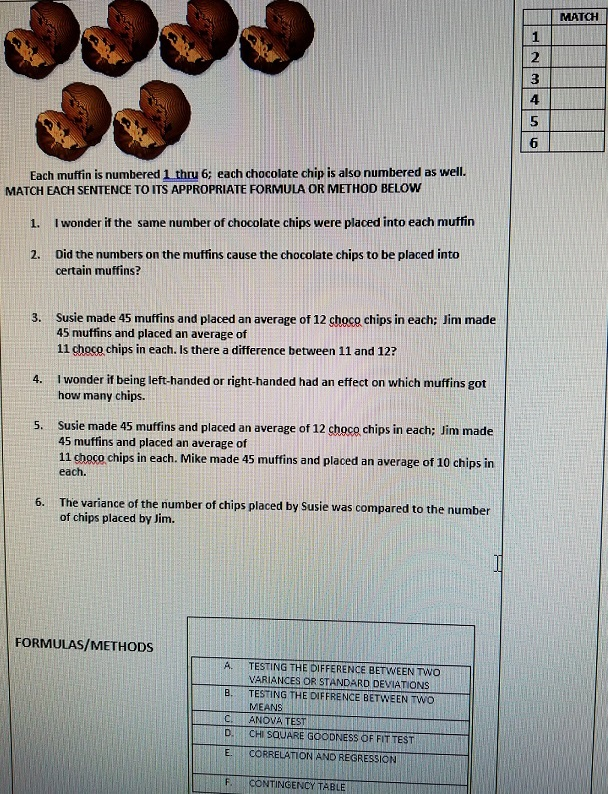 Solved MATCH 2 3 4 5 6 Each muffin is numbered 1 thru 6: | Chegg.com